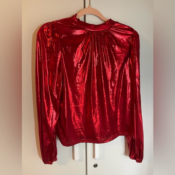 Vintage | Tops | 425 Sale Vintage Metallic Bold Red Long Sleeve Shiny ...